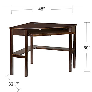 Corner Computer Desk Writing Smooth Keyboard Tray & Storage Shelves,Ameri Wood Desk Home Office Triangle Table, Rustic Natural Brown Black