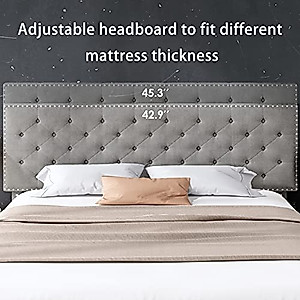 HOSTACK King Size Bed Frame, Modern Upholstered Platform Bed with Adjustable Headboard, Heavy Duty Button Tufted Bed Frame with Wood Slat Support, Easy Assembly, No Box Spring Needed (Grey, King)