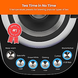Chefman TrueTemp Precision Control Gooseneck Kettle, Internal Custom Temperature Control and 6 One-Touch Presets, Boil-Dry Protection Auto Shut-Off for Safety, For Pour Over Coffee and Tea, Black