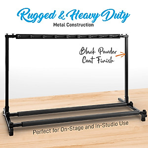 Pyle 9-Space Foldable Universal Multi Guitar Stand - Guitar Stand Portable Collapsible Instrument Floor Guitar Rack Holder w/ Foam Padding - For Acoustic, Electric, Bass Guitar & Guitar Bag / Case
