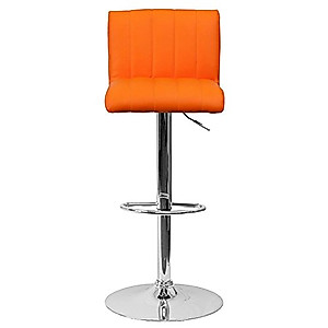 Contemporary Bar Stool Vertical Line Design Hydraulic Adjustable Height 360-Degree Swivel Seat Sturdy Steel Frame Chrome Base Dining Chair Bar Pub Stool Home Office Furniture - Set of 2 Orange #1983