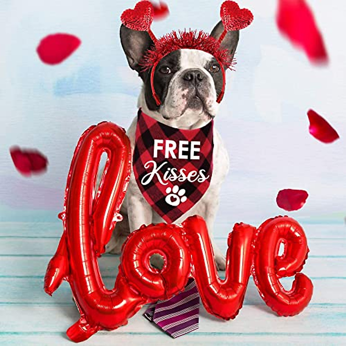 STMK Valentine’s Day Dog Bandana Outfits, Valentine’s Day Heart Headband Plaid Valentines Dog Bandanas Costumes for Small Medium Large Dogs Valentine’s Day Costumes (Free Kisses)