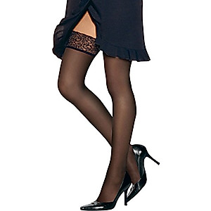 Hanes Silk Reflections Lace Top Thigh Highs_Jet_CD