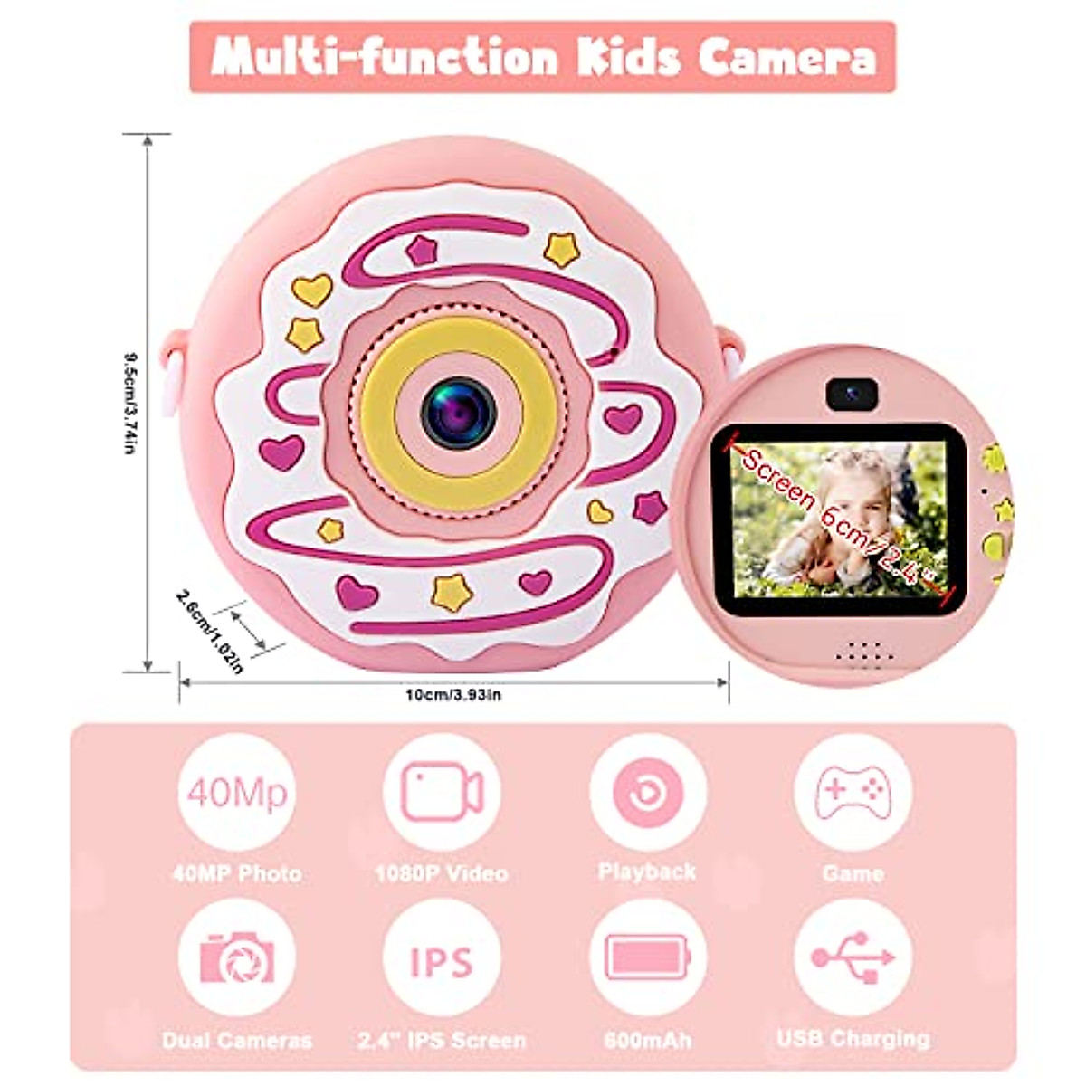 Kids Camera for Girls and Boys, Hacevida Kids Digital Camera with 1080P HD Dual Lens 8X Zoom 32GB TF Card, Toddler Camera Best Christmas Birthday Gifts for Toddler Kids 3 Years Old and Up