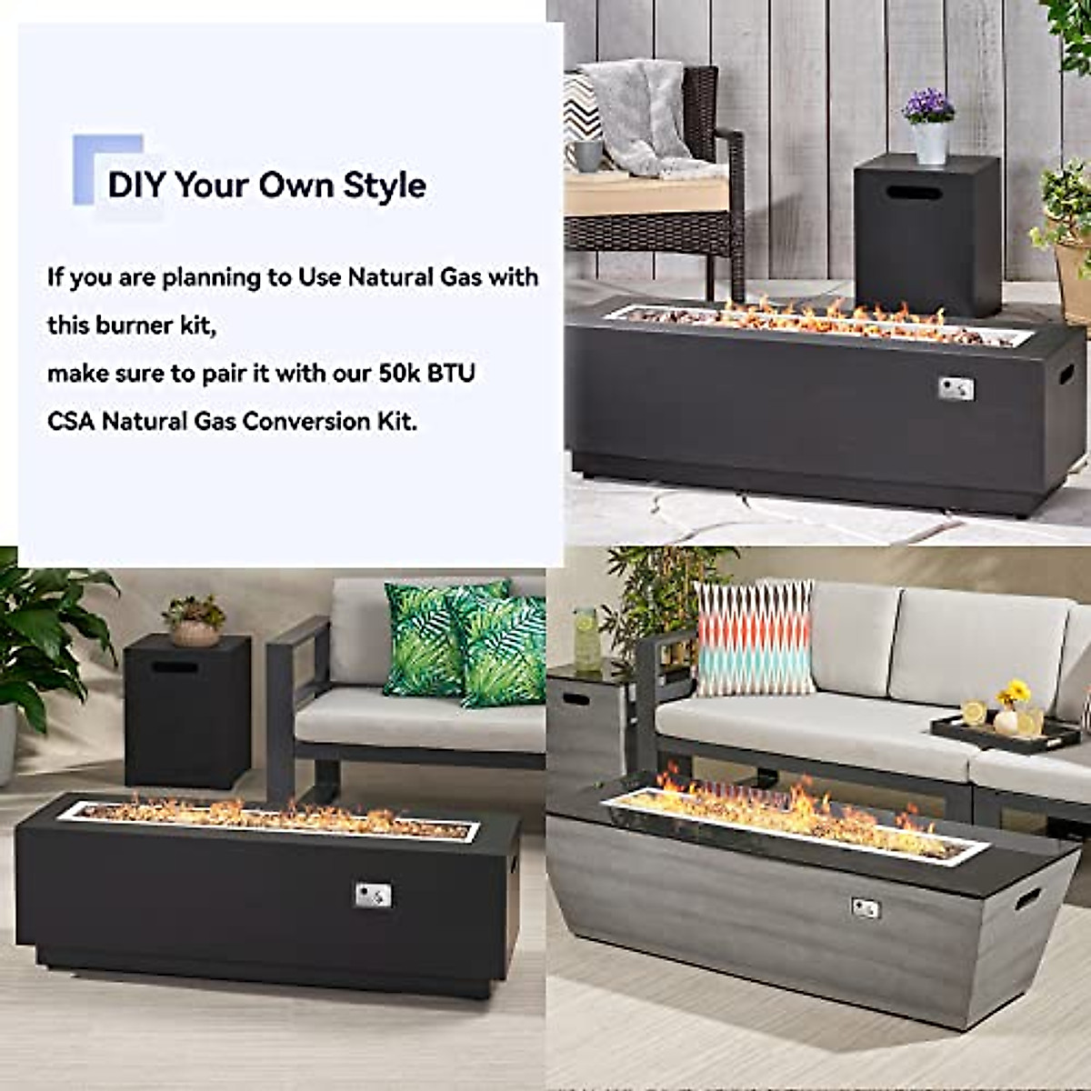 Skyflame 36" Linear Stainless Steel Fire Pit Drop-in Burner Kit with Flame Sensing, Electronic Spark Ignition, CSA Certified, and Propane Regulator Connector Hose Set for Propane Tank