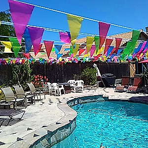 Novelty Place 100 Feet Pennant Banner - 75 Multicolor Bunting Flags - Birthday Party Grand Opening Christmas Decorations