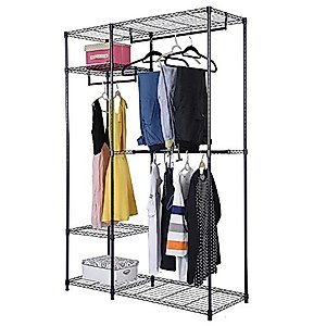 Wire Garment Rack 4-Tiers Heavy Duty Clothes Rack Large Size Clothing Rack with 3 Hanging Rods,Metal Freestanding Closet Wardrobe Rack, Black