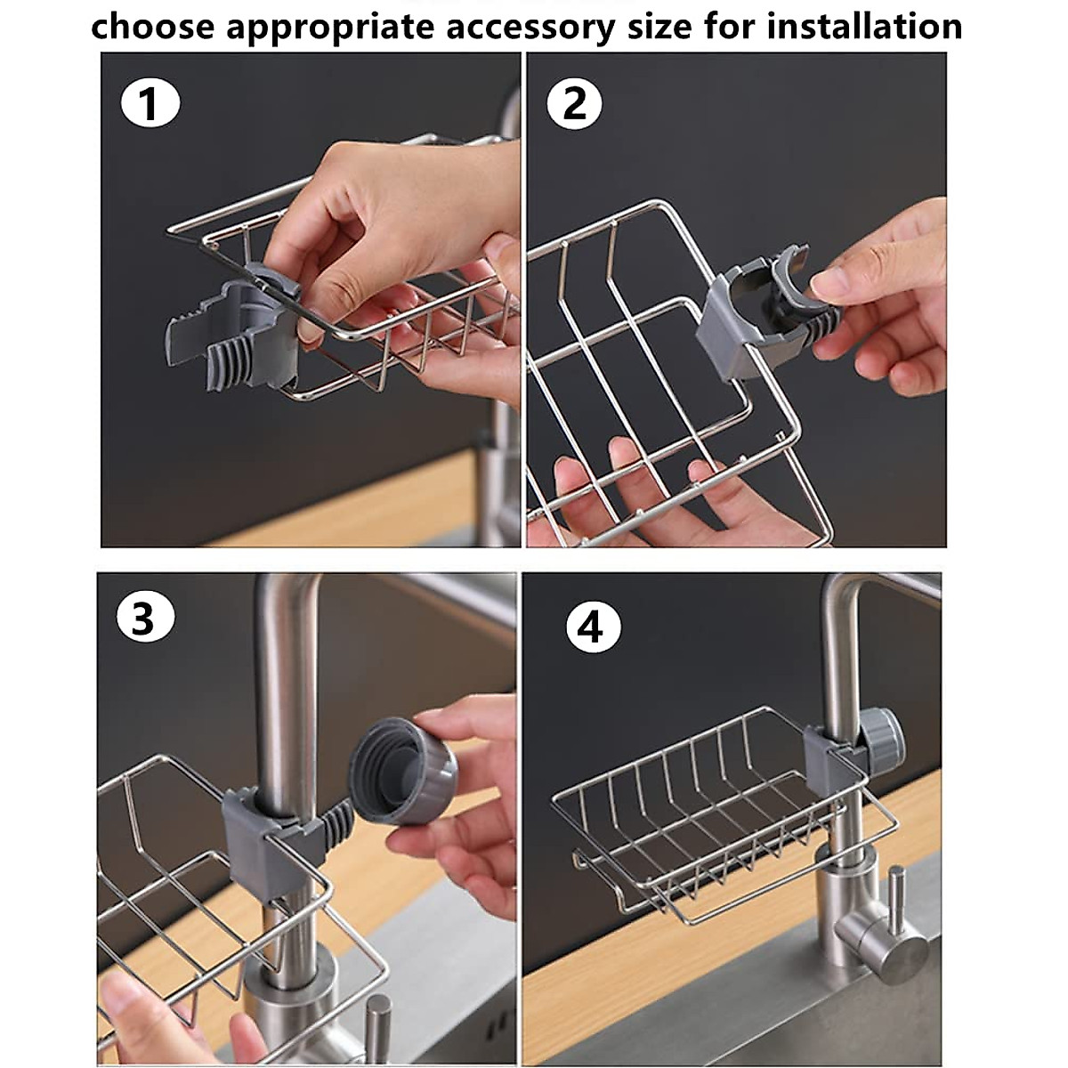 Faucet Storage Rack Sponge Holder, Stainless Sink Caddy Organizer for Kitchen & Bathroom Accessories, Hanging Storage Rack, Soap Dish Brush Drainer Rack