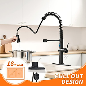 OWOFAN Touchless Kitchen Faucet with Pull Down Sprayer LED Light Single Handle Kitchen Sink Faucet Motion Sensor Smart Hands-Free, Stainless Steel Black 1075R