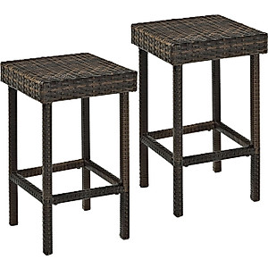 Crosley Furniture Palm Harbor Outdoor Wicker 24-inch Stools - Brown (Set of 2)