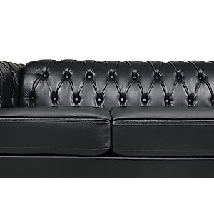 LEVNARY Chesterfield Sofa, Classic Tufted Upholstered Leather Couch, Modern 3 Seater Couch Furniture with Tufted Back for Living Room Office (Black)