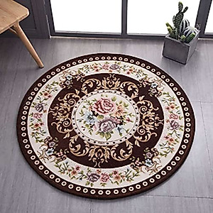 Tyrafry 4ft Floral Round Area Rug Classic Non-Slip Machine Washable Room Mat Sustainable Kitchen Rug Traditional Area Rug for Living Room, Brown