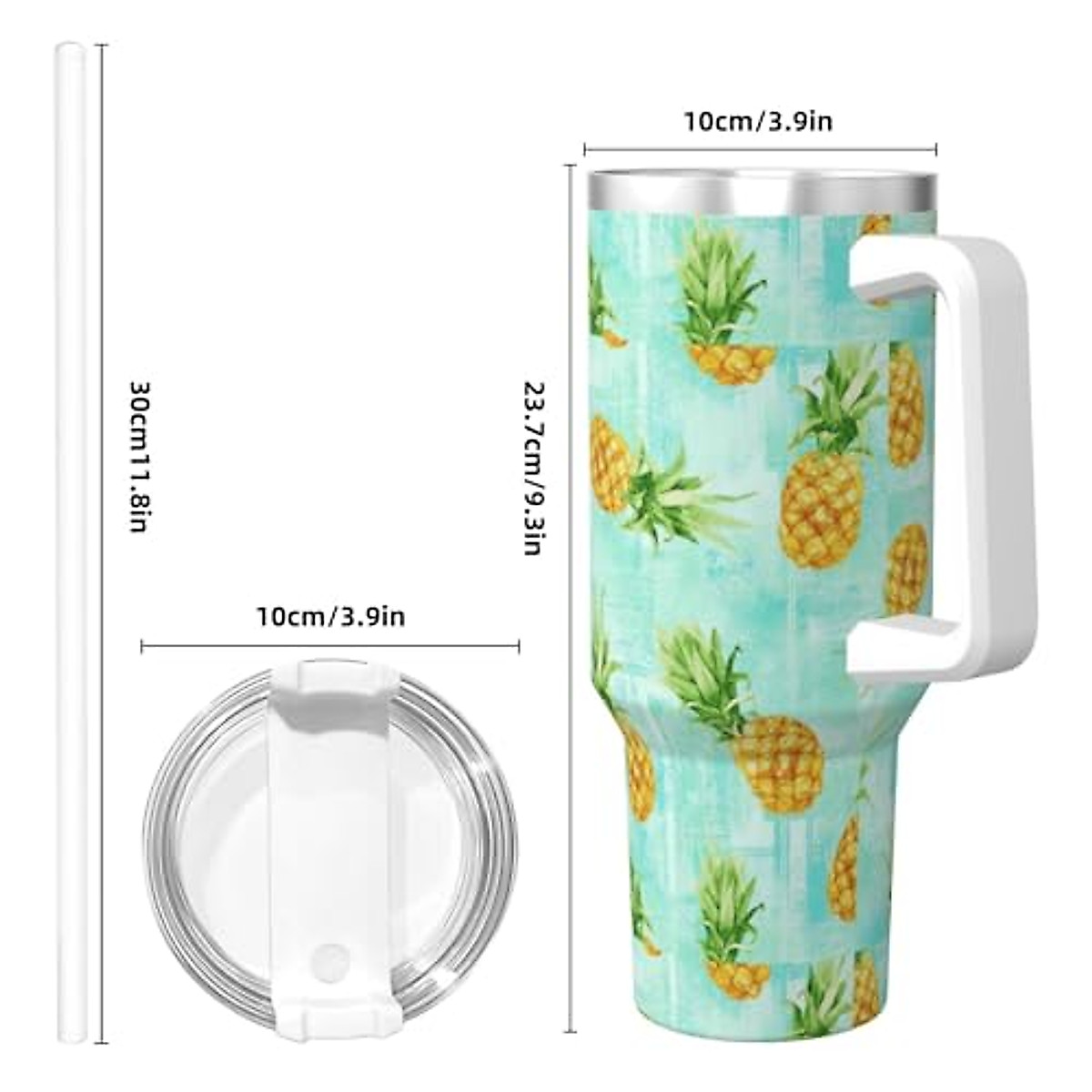 HULIBIN Green pineapple. Print Double Deck Stainless Steel Travel Coffee Cup With Lid 40 Oz Ice Bully Cup