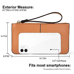 befen Genuine Leather Wristlet Clutch for Women Ultra-Slim Ladies Credit Card Holder Wallet Purses with RFID Protection (Carrot Orange)