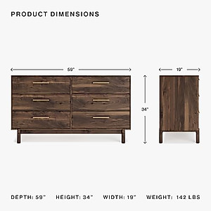 Signature Design by Ashley Calverson Contemporary 6 Drawer Dresser with Burnished Goldtone Pulls, Dark Brown