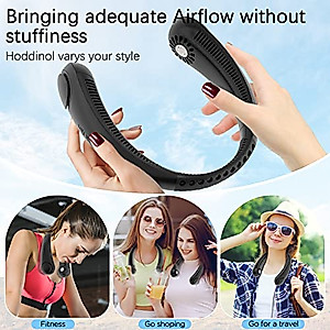 Nopligen Portable Neck Fans, Hands Free Bladeless Fan 4000 mAh Battery Operated Wearable Fan 3 Speeds Rechargeable Leafless Ultra-Quiet for Travel Outdoor (Black)