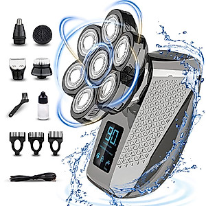 Yogioaf Head Shaver for Men, 5-in-1 Electric Razor for Men, Wet & Dry, Anti-Pinch, Upgrade Cordless with 7D Floating Shaving Heads, Waterproof and Rechargeable Rotary Bald Head Shaver