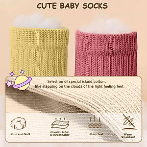 TTIZZY Toddler Baby Girls Boys Socks - Cotton Crew Socks for Baby Gifts Pack (Yellow, 3-12months)