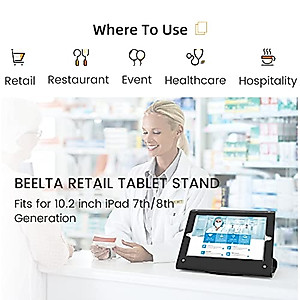Beelta Tablet Kiosk POS Stand Compatible 10.2” iPad 7 8 9 Generation with 360 Swivel Base