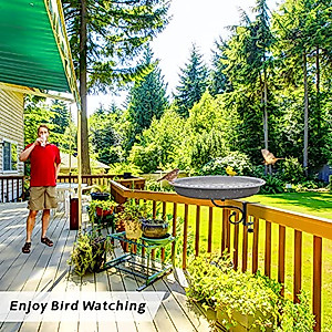 Hpycohome Bird Bath for Outdoors, Horizontally Stable Durable Large Capacity Birdbath for Deck Mount with Adjustable Metal Clamp for Garden Patio Lawn Decorative