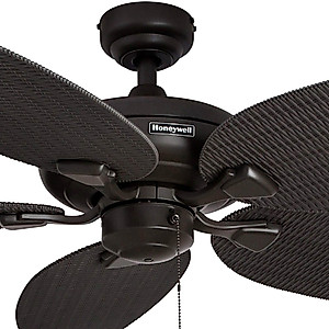Honeywell Ceiling Fans Duval 52 Inch Ceiling Fan, Quick 2 Hang Indoor/Outdoor Ceiling Fan with Pull Chain, Tri-Mount 5 Blade Tropical Design, ETL Damp Rated, Bronze (50201-01)