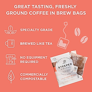 Steeped Coffee Single-Serve Packs - Just + Water - Direct Trade, Hand Roasted & Freshly Ground, Specialty Grade - Nitro Sealed (California Blend (Medium Roast), 8 Count (Pack of 1))