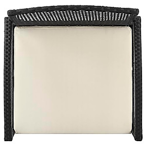 Manhattan Comfort Noli 4-Piece Patio Conversation Set, Outdoor Furniture Made of Steel Rattan | Includes 2 Modern Armchairs, Loveseat, Tempered Glass Coffee Table, Removable Waterproof Cushions, Cream