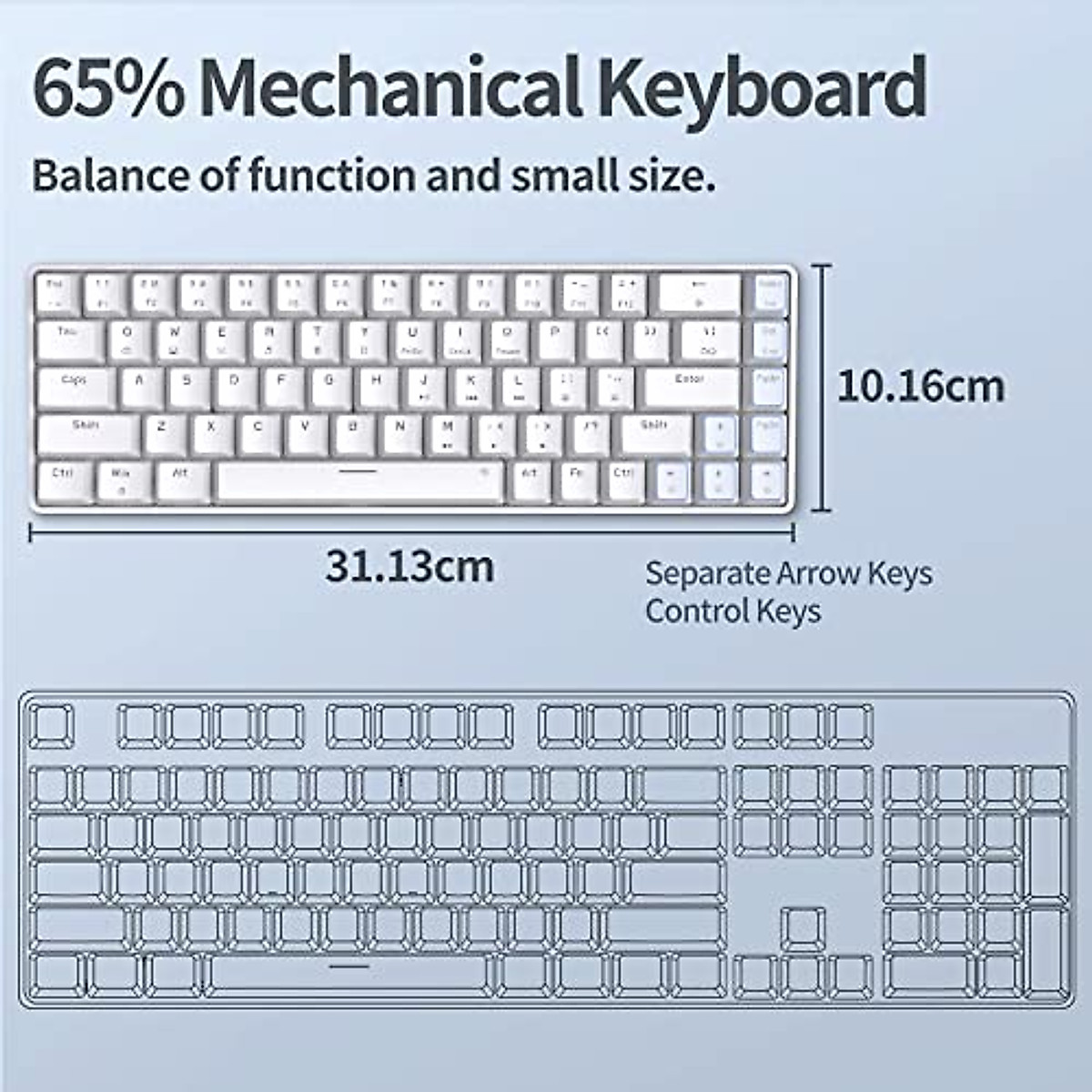 TMKB 60 Percent Gaming Keyboard LED Backlit Ultra-Compact 68 Keys Mechanical Keyboard with Separate Arrow/Control Keys, T68SE, Red Switch