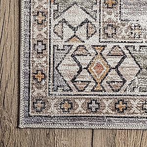 nuLOOM Mae Machine Washable Tribal Motif Runner Rug, 2' 6" x 8', Light Grey