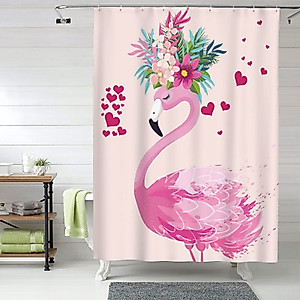 Xgidkew Funny Flamingos Shower Curtain Farmhouse Rustic Pink Flamingos Shower Curtain Cute Flamingos Love Bathroom Decor Shower Curtain with Hooks Waterproof Fabric 60x72Inch