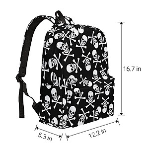 Ridzorgt Skull and Bones Backpack - Multi-Pocket Bookbag Travel Book Bags Casual Daypack Durable Lightweight Bag for Laptop
