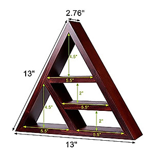 CozyCabin Triangle Shelf for Crystals Display, Moon Phase Wooden Crystal Display Shelf with Hooks Triangle Wall Shelf for Crystal Display