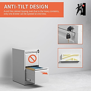 BIZOEIRON 2 Drawer File Cabinet with Lock, Metal Vertical Filing Cabinets for Home Office, Steel Storage Cabinet for Hanging Legal/Letter Size Files, Assembly Required (White)