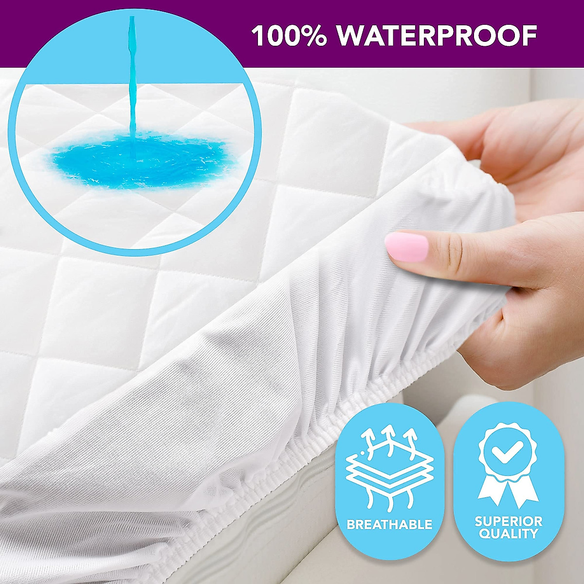 VENNETI Crib Mattress Cover - Cotton Waterproof Mattress Protector - Premium Quality Hypoallergenic and Breathable Fabrics - Soft and Comfortable - Standard Dimension (Portable Crib)