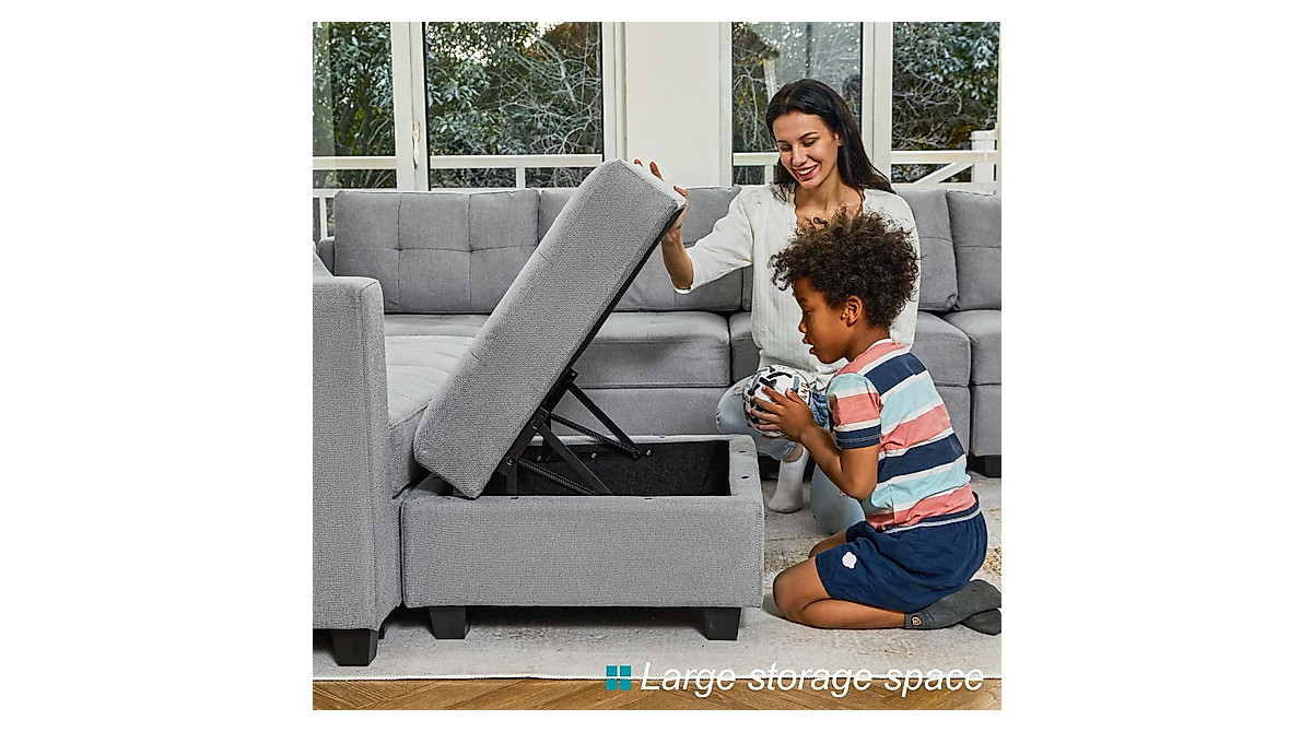 Belffin Light Grey L-Shaped Modular Sofa with Storage & Reversible Chaise