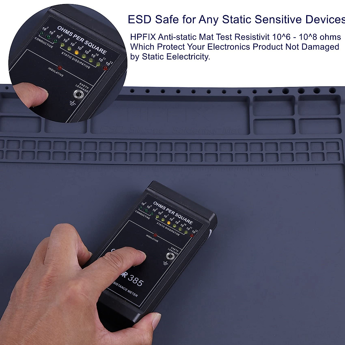 Premium Heat Resistant Anti Static Mat for Computer, Laptop, Cellphone Electronics Repair, HPFIX ESD Safe Soldering Mat for for BGA and Gun Soldering Iron, Workbench (17.7" x 13.6")