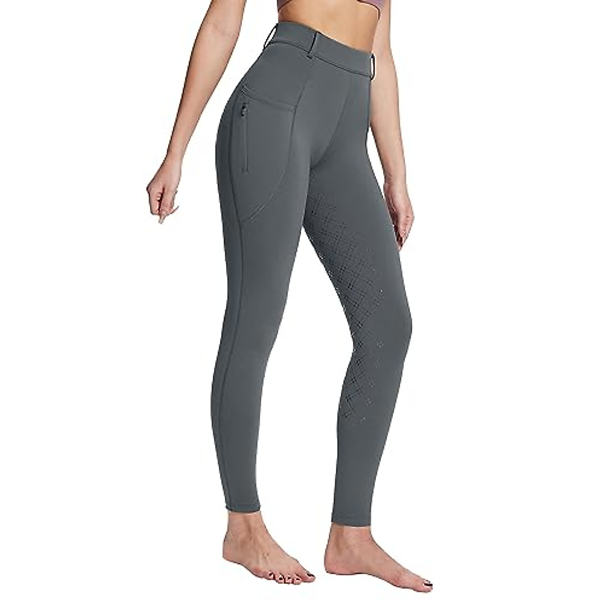 baleaf Women's Winter Riding Pants Full Seat Breeches Fleece Horse Equestrian Tights Horseback Leggings Pockets Grey M