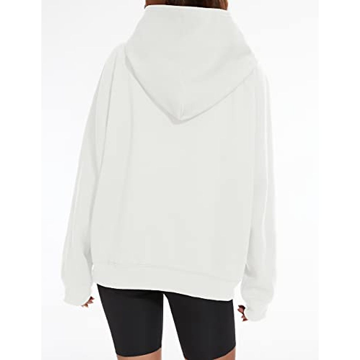 JEIBKOUY Women Men Solid Loose Basic Hoodies Fleece Long Sleeve Unisex Pullover Oversized Sweatshirt White