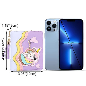 UTO Wallet for Girls Cute Unicorn Leather Vegan Small Women Tassel Rainbow Pendant Card Holder Kawaii Coin Purse