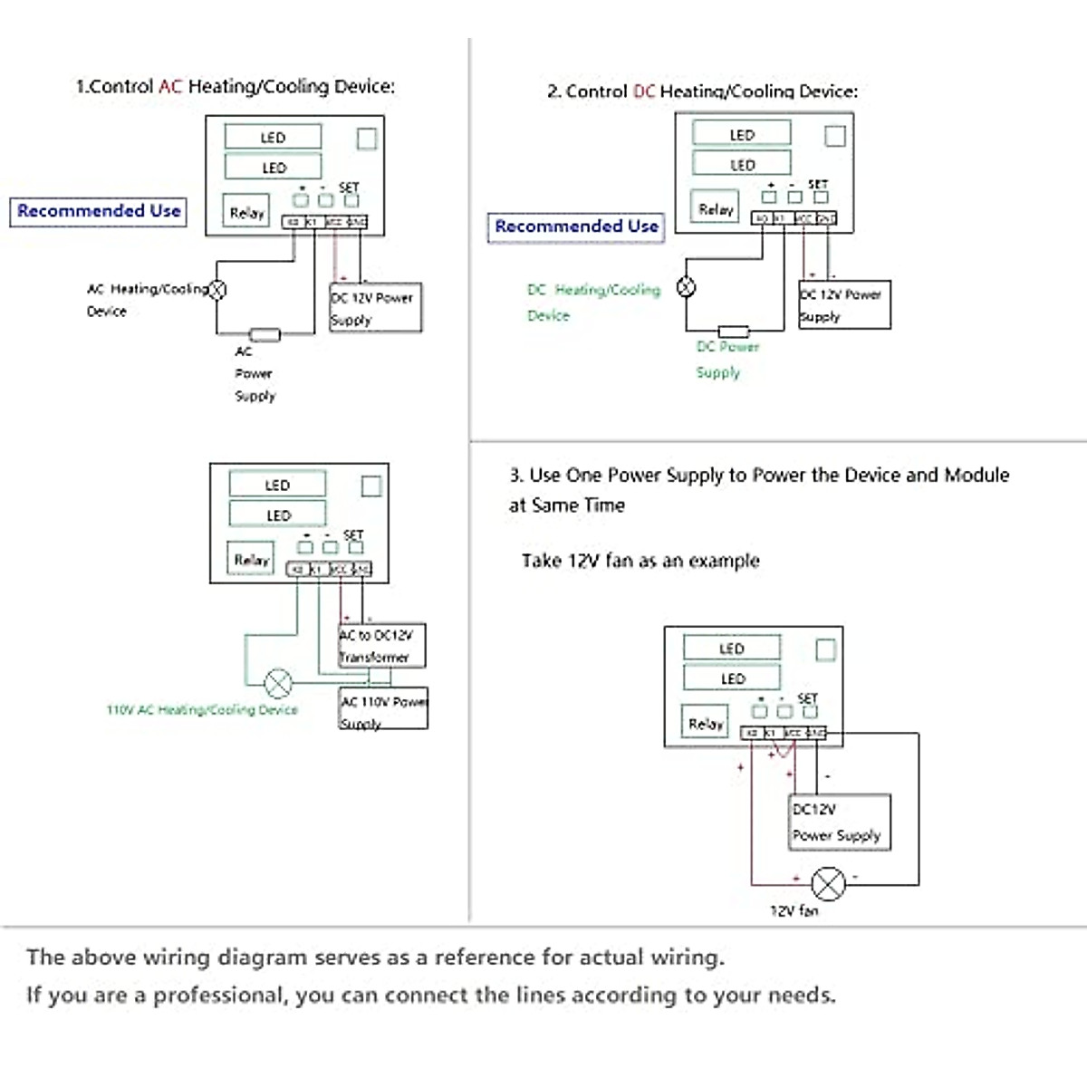 LM YN DC 12V Digital Thermostat Module -58℉ to 257℉ Fahrenheit Temp Display Temperature Controller Board with 20A Relay Waterproof Sensor Probe Dual LED Display Red Red