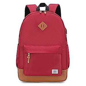 abshoo Classical Basic Womens Travel Backpack For College Men Water Resistant Laptop School Bookbag (USB Red)