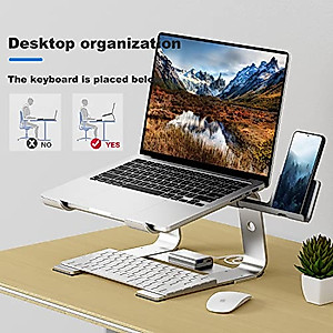 DXX Laptop Stand with Phone Holder, Aluminum Computer Riser, Ergonomic Laptops Elevator for Desk, Metal Holder Compatible with 10 to 15.6 Inches Notebook Computer