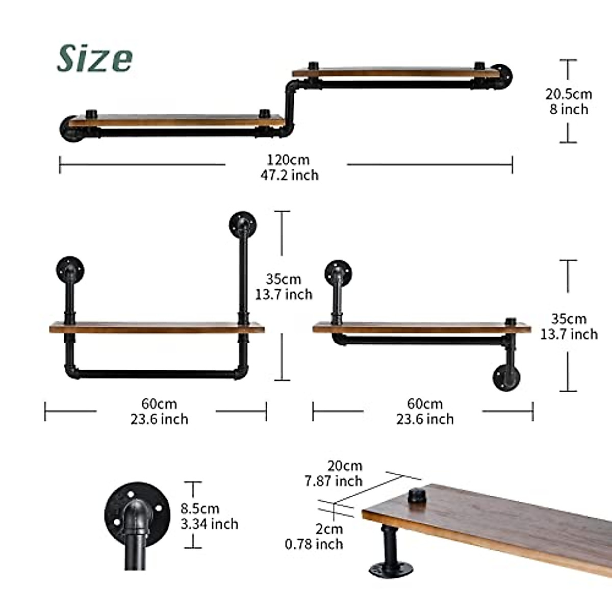 Self Control Industrial Retro Wall Mounted Pipe Shelving Brackets,Rustic Metal DIY Floating Shelves,Wall Shelf Unit Bookshelf,Hanging Iron Wall Decor for Kitchen,Office,Living Room,Bedroom (1-U-Tier)