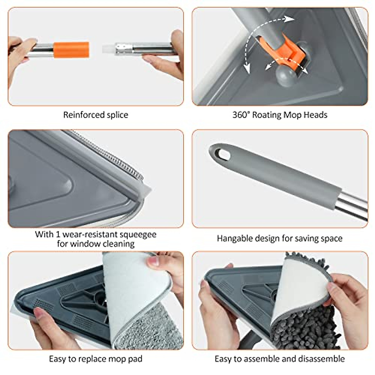 85 Inch ​Wall Mop Wall Cleaner with Long Handle , 360° Rotating Microfiber Dust Mop, Skirting Cleaning Tool Ceiling Gasket Window Cleaning Kit with 39" to 85" Extension Pole and 6 Replacement Pads