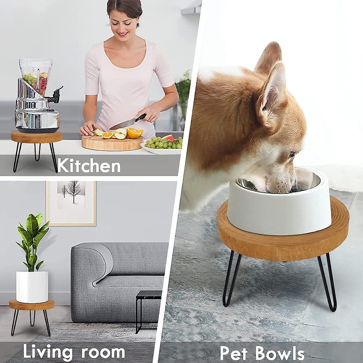 Plant Stand Mini Plant Stool-Round Small Wooden Stool Display Stand Mid Century Modern Plant Stand Flower Shelf Rack with Wood Grain for Home Kitchen Patio or Office