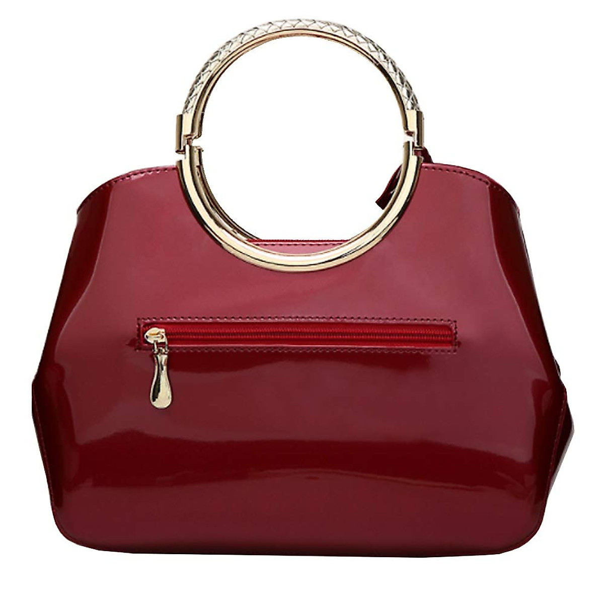 Rullar Women Elegant Handbag and Purse Top Handle Bag Patent Leather Tote Satchel Shoulder Clutch Crossbody Bag with Pendant Burgundy