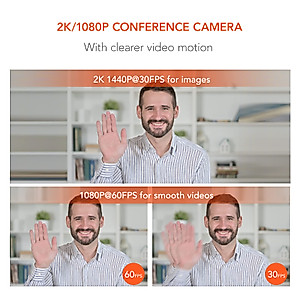NUROUM V15-AFL 2K Webcam for Streaming, 1080p 60FPS AutoFocus Web Camera with Adjustable Fill Light and Privacy Cover, 75°FOV Dual Microphone USB FHD Computer Camera, Plug and Play