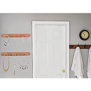 DBlosp 2 Pack Necklace Hangers Rustic Wood Necklaces Holder Jewelry Organizer Hanging with 6 Wood Hooks,Jewelry Hooks for Necklaces, Bracelets, Chains