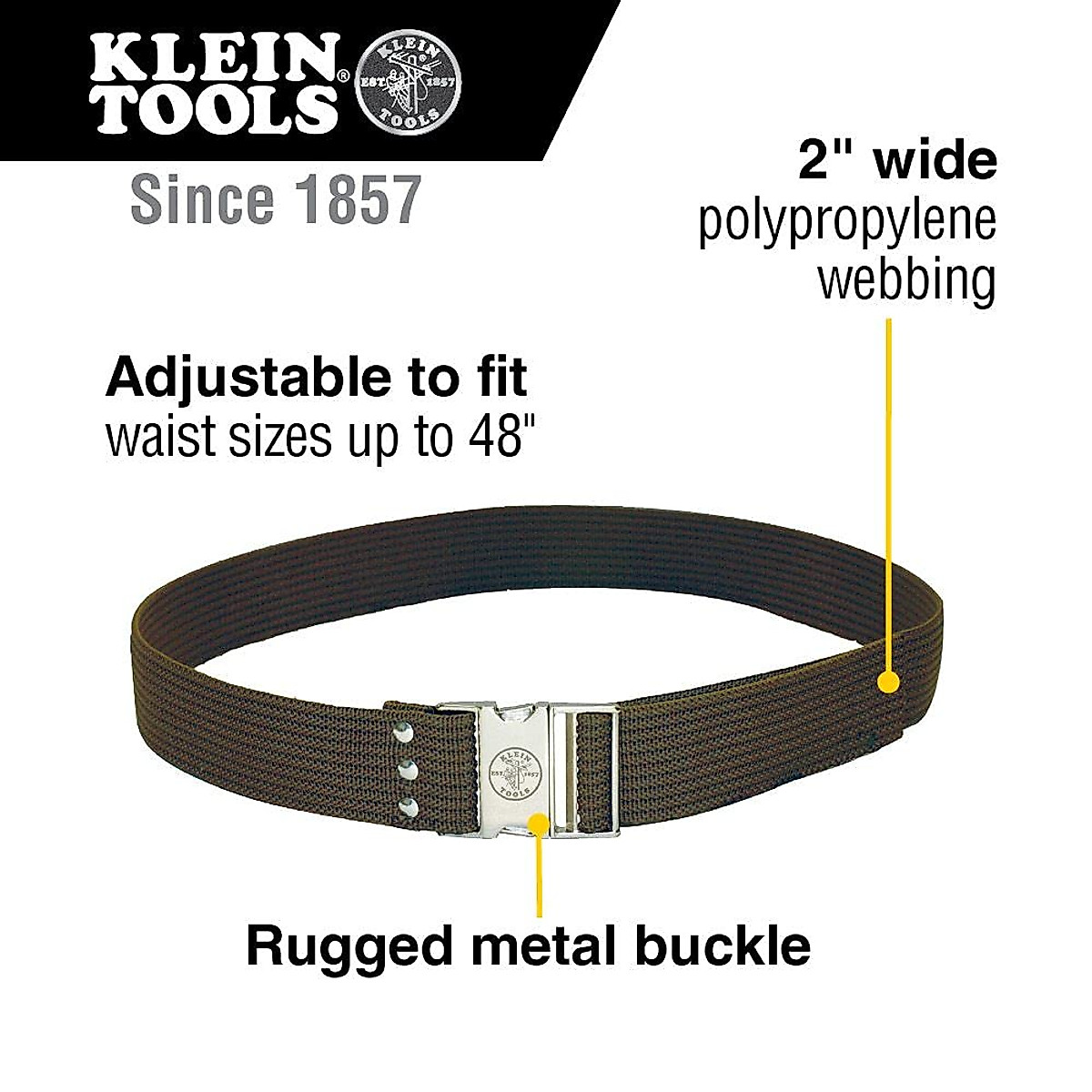Klein Tools 5225 Tool Belt, Adjustable Electrician Belt is 2-Inch Wide, Adjusts for 48-Inch Waist