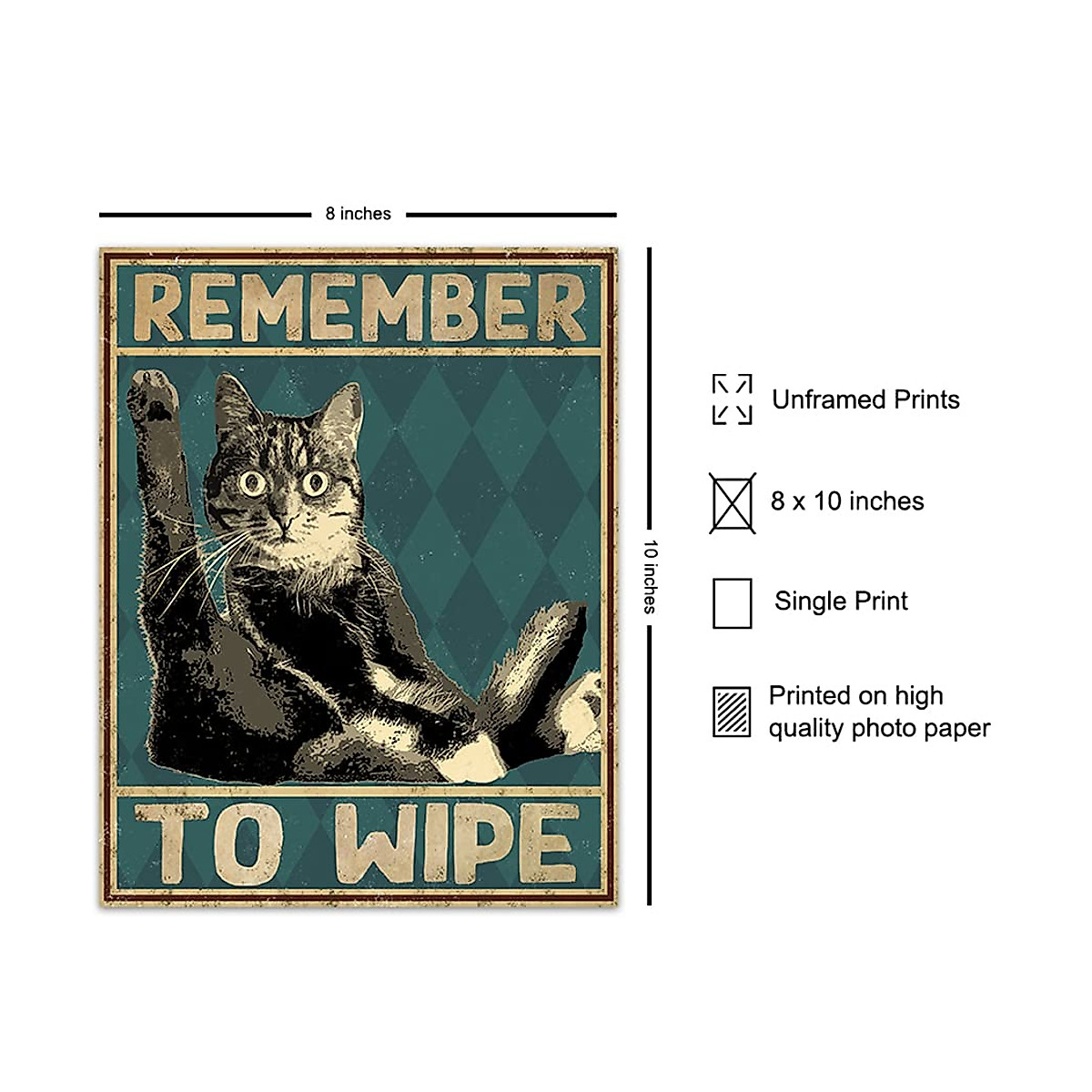 Funny Cat Bathroom Decor - Remember to Wipe Cat Poster - Bathroom Wall Decor - Bathroom Wall Art - Bath Wall Decor - Guest Bathroom Wall Decor - Powder Room Decor - Restroom Decorations - Cat Wall Art